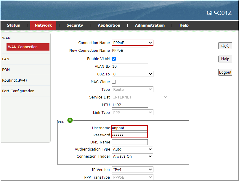 GP-C01Z – Hướng dẫn cấu hình kết nối internet (WAN PPPoE) và lớp mạng LAN nội bộ | APTEK GPON ...